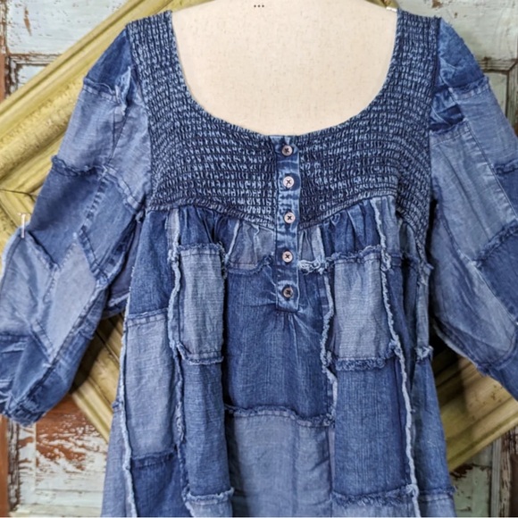 A Rare Bird | Tops | Nwt A Rare Bird Patchwork Keyhole Denim Top Os ...